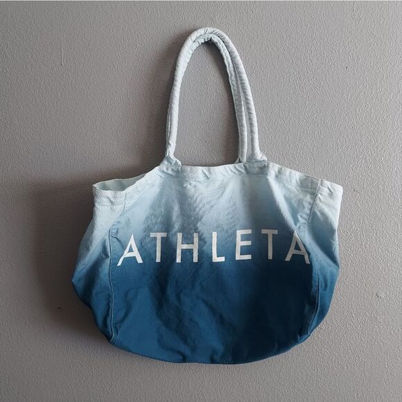 Athleta | Bags | Athletabeach Bag Gym Bag Tote Blue Ombre White Canvas ...
